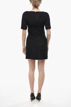 Givenchy Short-Sleeve Tweed Sheath Dress with Front Logo Givenchy