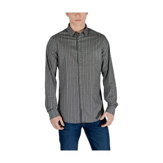 A|X Armani Exchange Homme, Chemises, Noir, Taille: 2XS Chemise &agrave; Manches Longues avec Imprim&eacute; G&eacute;om&eacute;trique