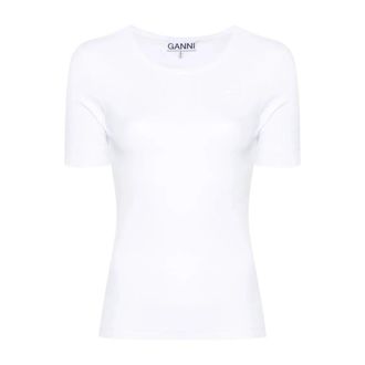 Ganni Geripptes Logo T-Shirt - - Tops - Damen - Wei&szlig; - S