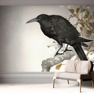 Tulup Carta Da Parati Autoadesiva - Fotomurale Adesivo - Design Elegante - Stile Moderno - Corvo Tra I Fiori 312x219 Cm