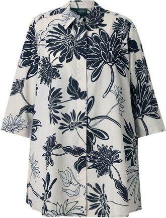 Ulla Popken Longbluse Lyocell-Longbluse Bl&uuml;ten A-Linie Hemdkragen