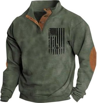 Generic Sweats à capuche pour homme - Décontracté - Ample - Imprimé 3D - Col montant - Bouton - Manches longues - Pull décontracté à manches longues, Vert, XX