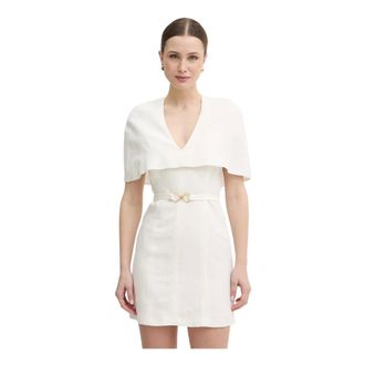 Twinset Robe courte en lin m&eacute;lang&eacute; - Femme - Robes - Beige - Taille: 40 FR