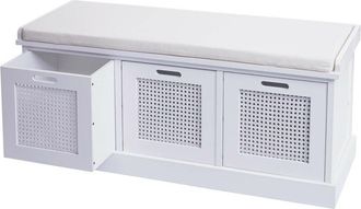 Mendler Mendler - Banc HWC-J49, banc rembourré Banc de vestiaire 47x110x40cm blanc, rembourrage crème-blanc