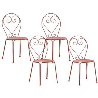 Vente-Unique Lot de 4 chaises de jardin empilables en m&eacute;tal fa&ccedil;on fer forg&eacute; - Terracotta - GUERMANTES de MYLIA