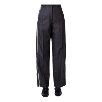 Forte_Forte Wollhose mit Schmuckband an der Seite - - Trousers - Damen - Grau - M