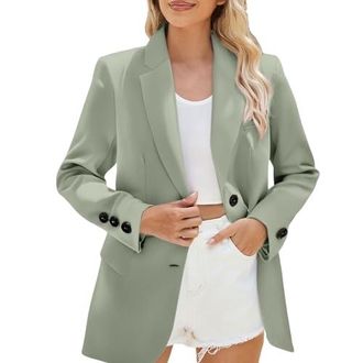 Generic Blazer habill&eacute; d&eacute;contract&eacute; &agrave; simple boutonnage pour femme - Cardigan &eacute;l&eacute;gant pour le travail et le travail, vert sauge, XXL