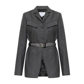Off-white Wollblazer mit G&uuml;rtel - - Jackets - Damen - Grau - XS
