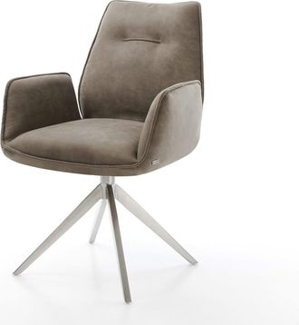 DELIFE Drehstuhl Zoa-Flex Mikrofaser Taupe Vintage Kreuzgestell breit Edelstahl 360° drehbar Wippfunktion Taschenfederkern, Esszimmerstühle