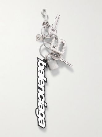 Balenciaga Paloma Schlüsselring Aus Silberfarbenem Metall Und Gummi