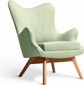 MG Design Ohrensessel aus Samt in Mint - Bequemer Polstersessel mit Holzbeinen, hoher R&uuml;ckenlehne & weichem Samtbezug f&uuml;r Wohnzimmer oder Schlafzimme