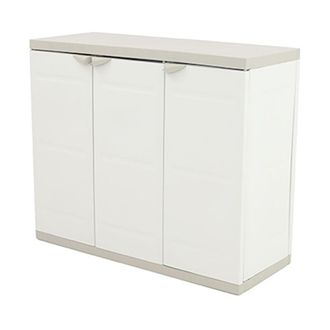 PEGANE Pegane - Armoire basse 3 portes en r&eacute;sine beige - Dimensions 105x44x88 cm - 2 &eacute;tag&egrave;res r&eacute;glables - Utilisation int&eacute;rieure et ext&eacute;rieure