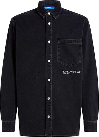 Karl Lagerfeld Herren Regular Denim Hemd Regular Fit, Schwarz, XXL