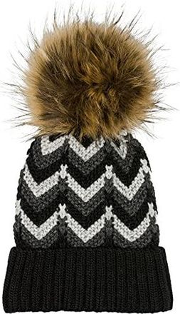 styleBREAKER Chapeau Pom Pom en Tricot pour Femmes avec Motif Zigzag et Doublure en Polaire, Chapeau dhiver en Fourrure Pom Pom, Chapeau en Tricot 04024188, Couleu