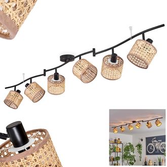 HOFSTEIN Deckenleuchte Ramila, moderne Deckenlampe aus Metall/Wiener Geflecht/Rattan in Schwarz/Natur/Beige, Leuchte 6-flammig im skandinavischen Design mit ve