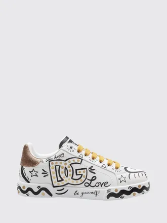 Dolce & Gabbana Baskets basses Portofino en cuir de veau &agrave; imprim&eacute; monogramme DG