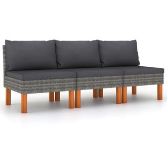 vidaXL Mittelsofas 3 Stk. Poly Rattan und Eukalyptus Massivholz - Vidaxl