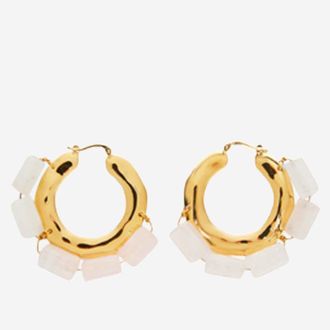 Jil Sander Natural Stone Brass Hoop Earrings - Gold