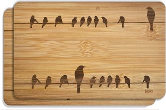 Wallario 2er Set Frühstücksbrettchen aus Holz, Holzunterlage, Holzbrettchen Vögel auf Einer Stromleitung, Größe 22 x 14 cm
