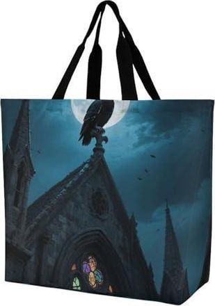 Generic Chouette Noire Sur L&Eacute;glise Sac A Main Femme L&eacute;ger Sacs Grand Sac Courses Pour Shopping Travail Plage