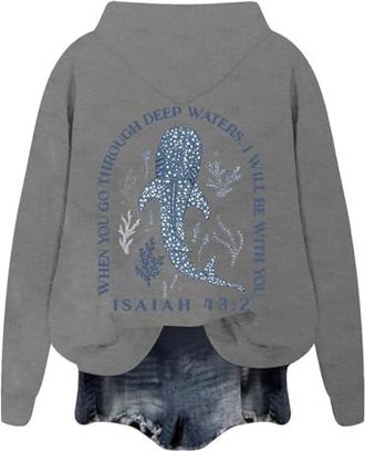 Generic 2026 Sweat &agrave; Capuche pour Femme avec imprim&eacute; dans Le Dos Requin Baleine - Sweat &agrave; Capuche avec Motif de mer - Sweatshirt d&eacute;contract&eacute; pour Les Amateurs