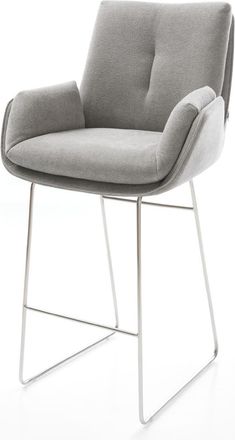 DELIFE Barstuhl Clea-Flex Strukturstoff Soft Grau Kufengestell Edelstahl, Barstühle