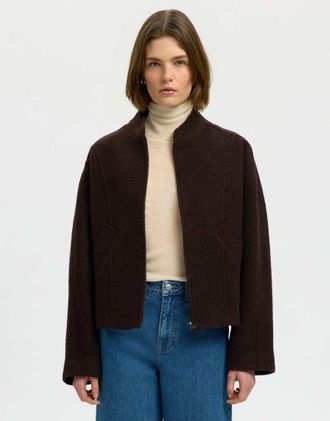 Selected Jacke aus Wollmix mit &uuml;berschnittenen Schultern und hohem Kragen in Braun