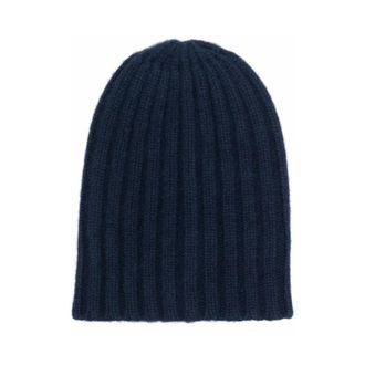 Laneus Cashmere-Beanie mit Rippstrick - - Accessories - Herren - Blau - ONE SIZE