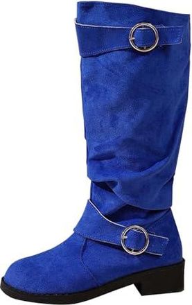 Generic Bottes larges en daim synth&eacute;tique pour femme - Style d&eacute;contract&eacute; - Bout rond - Talon bas et &eacute;pais - Polyvalentes et confortables - &Agrave; enfiler - Pour f&ecirc;