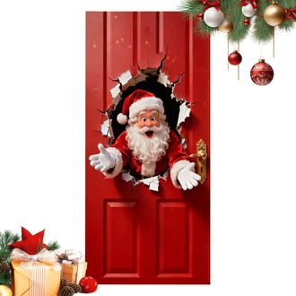 Generico Weihnachtsbanner: Weihnachtsmann-Druck, 180 x 90 cm, 2D-Wandhintergrund, dekorative Abdeckung f&uuml;r Eingangst&uuml;r, Polyester, leicht und atmungsaktiv, Dek