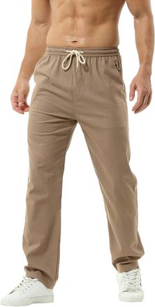 Hoerev Men Casual Strandhosen Leinen Hose- Gr. XXXL (Taille 45-47 zoll), Braun