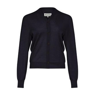 Maison Margiela Blauer V-Ausschnitt Pullover Gerippter Saum - - Knitwear - Damen - Blau - L