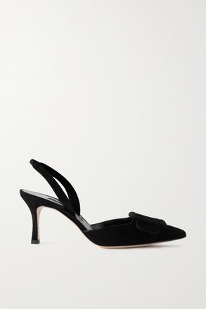 Manolo Blahnik Maysli 70 Slingback-pumps Aus Veloursleder Mit Schnalle - Schwarz