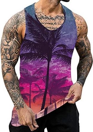 Generic D&eacute;bardeur homme surdimensionn&eacute; : maillot de corps l&eacute;ger T-shirt musculaire coupe ajust&eacute;e Sous-v&ecirc;tement respirant avec imprim&eacute; hawa&iuml;en Maillot de corps