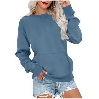 Generic Sweatshirt d&eacute;contract&eacute; &agrave; col ras du cou mignon pull tops col rond sans capuche pour femme avec poche kangourou, vert fonc&eacute;, XXL