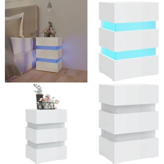 vidaXL LED-Nachttisch Hochglanz-Wei&szlig; 45x35x67 cm Holzwerkstoff - led Nachttisch - Nachttisch Wei&szlig; - Holzwerkstoff Tisch - Wohnzimmer Deko