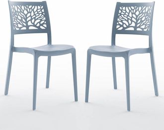 Siediti Fuori e Dentro Flora, Stapelbare Stühle aus Kunstharz mit Fiberglas, für Innen- und Außenbereich (2, Hellblau Zement)