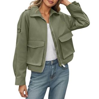 Generic Veste Femme Chic Et Elegant Manteau coupe-vent d&eacute;contract&eacute; pour femme l&eacute;ger et &eacute;l&eacute;gant veste courte polyvalente pour toutes (Green, XL)