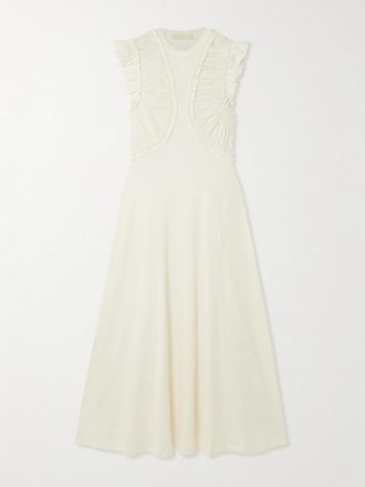 Ulla Johnson Robe Midi En Coton Biologique À Fronces Et À Volants Shiva - Blanc