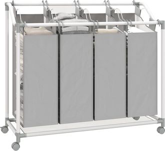 HOMCOM W&auml;schekorb mit 4 F&auml;cher 160 L W&auml;schesammler mit R&auml;dern, herausnehmbarer W&auml;schesack, Laundry Baskets W&auml;schebox W&auml;schesortierer W&auml;schewagen f&uuml;r Waschk&uuml;c