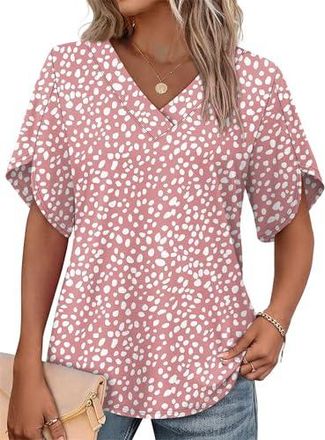 Generic T-shirt d&eacute;t&eacute; &agrave; col en V pour femme, tendance, d&eacute;contract&eacute;, habill&eacute;, &agrave; manches courtes, haut l&eacute;ger, extensible, pour lautomne, Couleur C., XXL