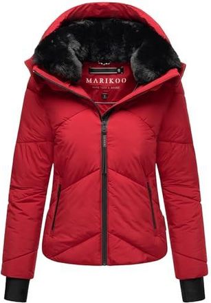 Marikoo Simaraa XVI XVI XS-XXL Veste dhiver chaude pour femme avec col en fourrure et capuche (amovible), rouge foncé, XL