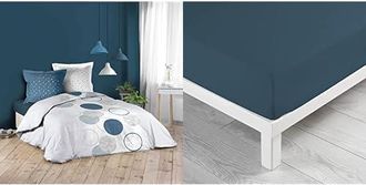 Douceur d'Int&eacute;rieur Douceur dint&eacute;rieur Parure 3 pi&egrave;ces 240 x 220 cm Voie lactee & 1642650 Drap Housse 2 Personnes, Coton, Bleu Nuit, 160 x 200 cm