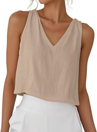 Generic Debardeur Femme Chic et &eacute;l&eacute;gant Chemisier sans Manche D&eacute;bardeur en Coton et Lin Top Ete Haut Chic et Elegant Fluide Ample Caraco Vetement Femme Tee Sh