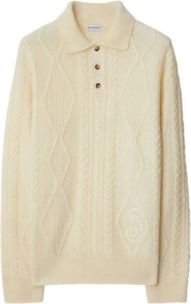 Burberry Homme, Pulls, Blanc, Taille: M Aran Knit Polo