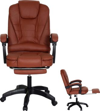 Mendler B&uuml;rostuhl HWC-M80, Schreibtischstuhl Drehstuhl Chefsessel, ausziehbare Fu&szlig;st&uuml;tze Kunstleder schwarzes Fu&szlig;kreuz - Coffee