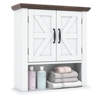 Giantex H&auml;ngeschrank, Medizinschrank mit verstellbarem Regal & offenem Fach, H&auml;ngender Schrank in Bauernstil, Wandschrank f&uuml;r Wohnzimmer, K&uuml;che & Flur, 55 x 1