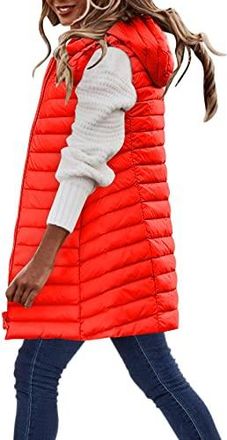 Generic Vestes l&eacute;g&egrave;res pour femme avec capuche - Vestes chaudes pour femme avec fermeture &eacute;clair int&eacute;grale - Sweat &agrave; capuche mi-long ajust&eacute; &agrave; plumes douces - 