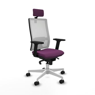 Piqueras y Crespo B&uuml;rostuhl mit 2D-Armlehnen und Kopfteil, h&ouml;henverstellbar und neigbar, mit 5 Positionen und injiziertem Schaumstoff, Wei&szlig;/Violett