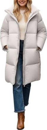 Generic Vestes bouffantes pour femme - Longue parka dhiver rembourrée matelassée - Manteau à capuche hydrofuge - Fermeture éclair ample - Parka avec poches - 